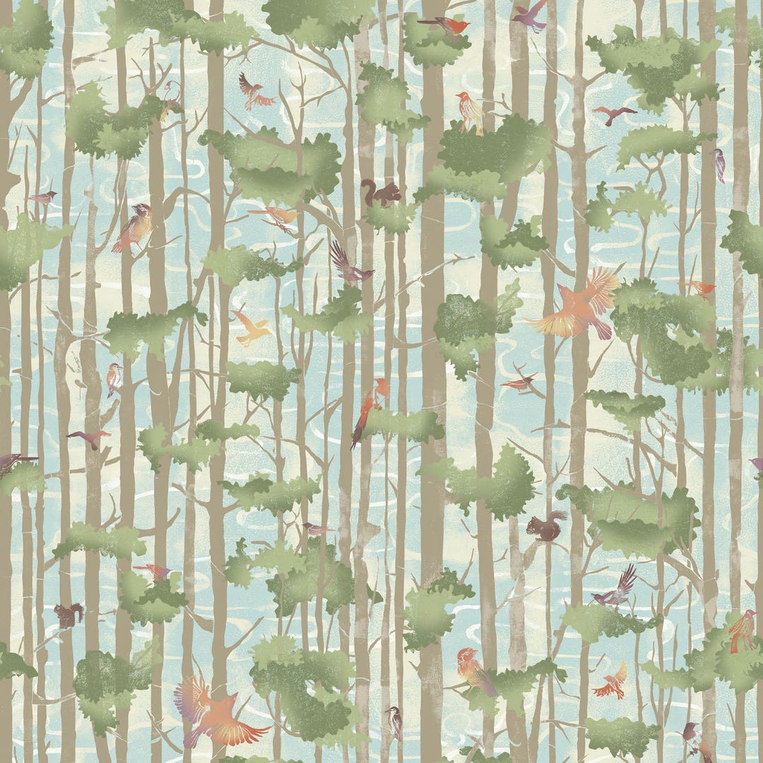 Forest Chatter Tree Tops Fabric by the Yard, Maywood Studios, MASD10291 ...