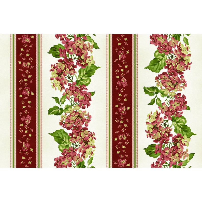 Red Hydrangeas Fabric by the Yard, Stripes in Red on Cream, Lexington ...