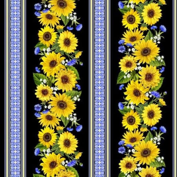 Sunflower Stripe in Black Sunflower Sunrise Fabric by the | Etsy