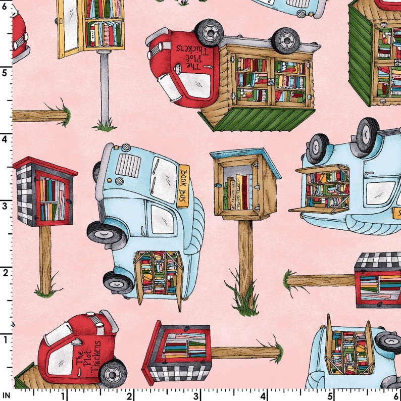 Readerville Fabric, Tiny Libraries, Pink Book Trucks, Maywood Studio ...