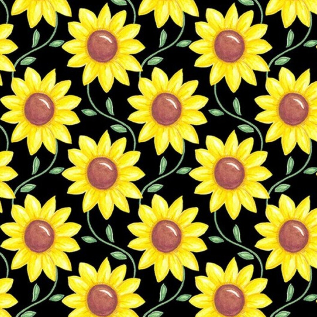 Scrolling Sunflowers on Black, Benartex 09906-12 - Etsy