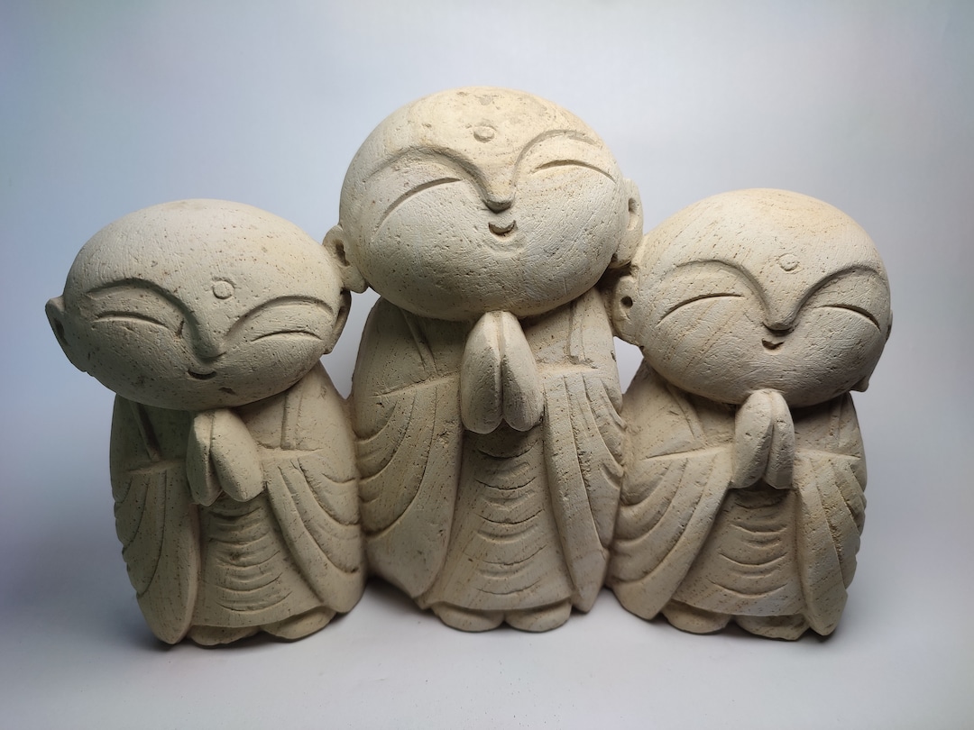 Three Cute Little Buddha Jizo Statue : Nature Décor | Jizo Figure ...