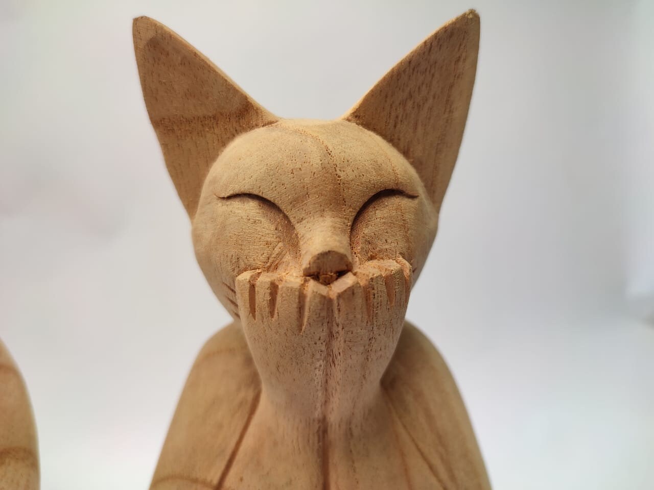 Cute Wise Cat (mouth, Eyes & Ears), Wood Sculpture Animal Carving for ...