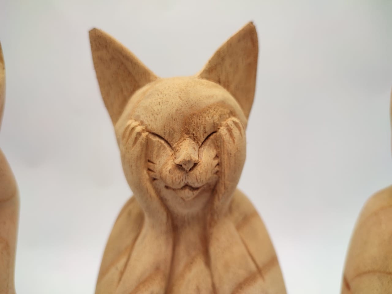 Cute Wise Cat (mouth, Eyes & Ears), Wood Sculpture Animal Carving for ...