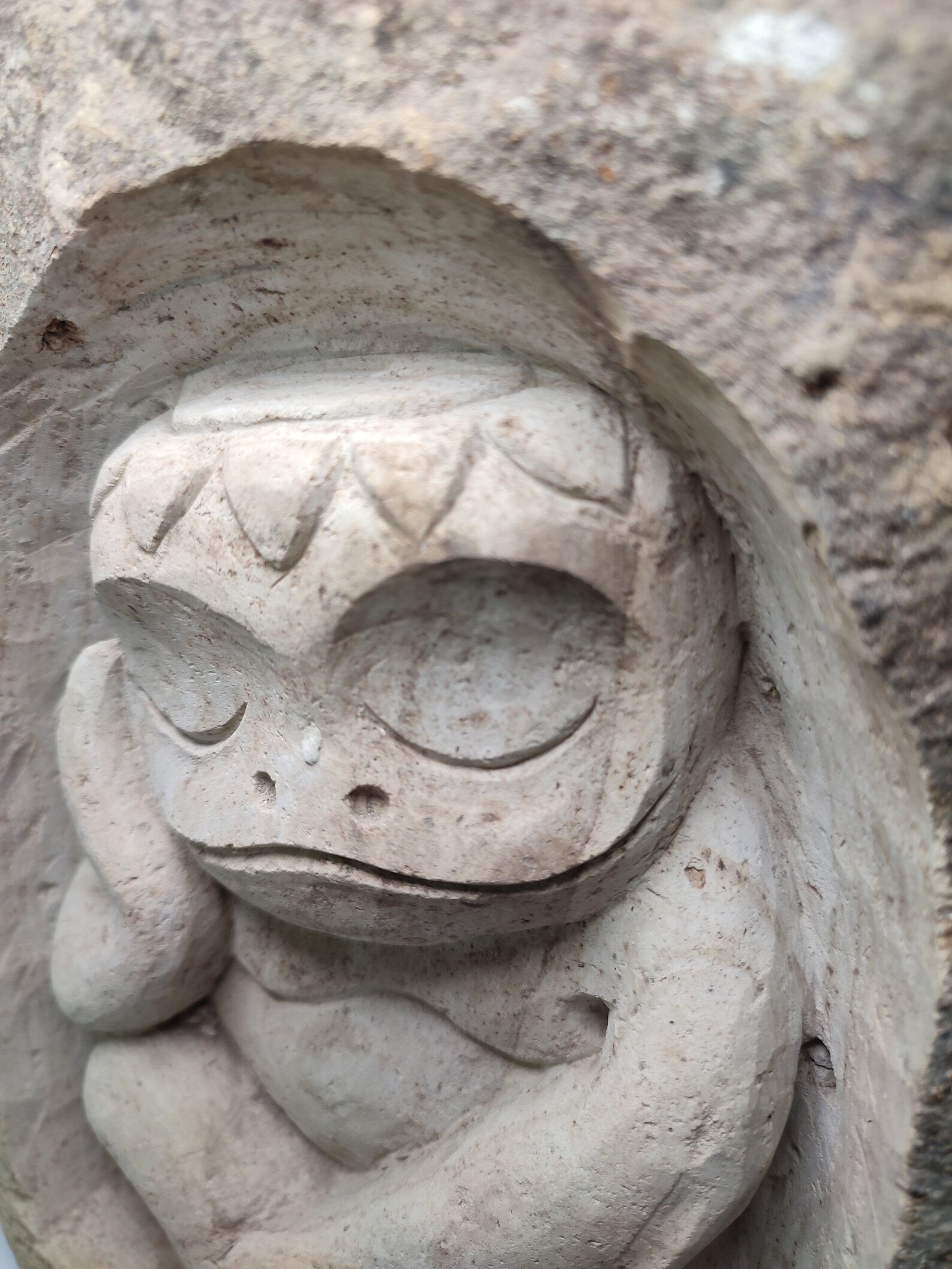 Cute Sleeping Kappa Statue With Natural Stone Carving : Nature Décor ...