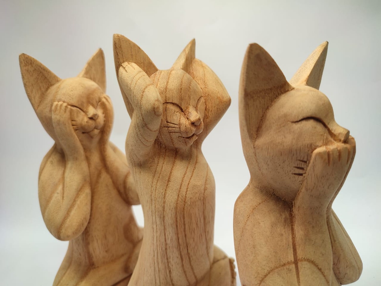 Cute Wise Cat (mouth, Eyes & Ears), Wood Sculpture Animal Carving for ...