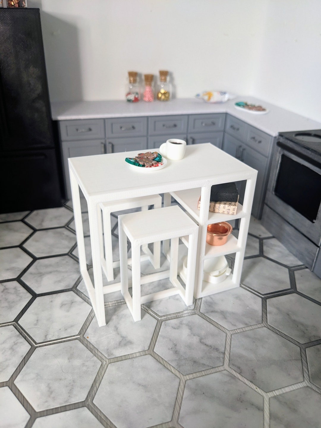 1:12 Bar Dining Set | Miniature Table & Chairs | Dollhouse Dining Room ...