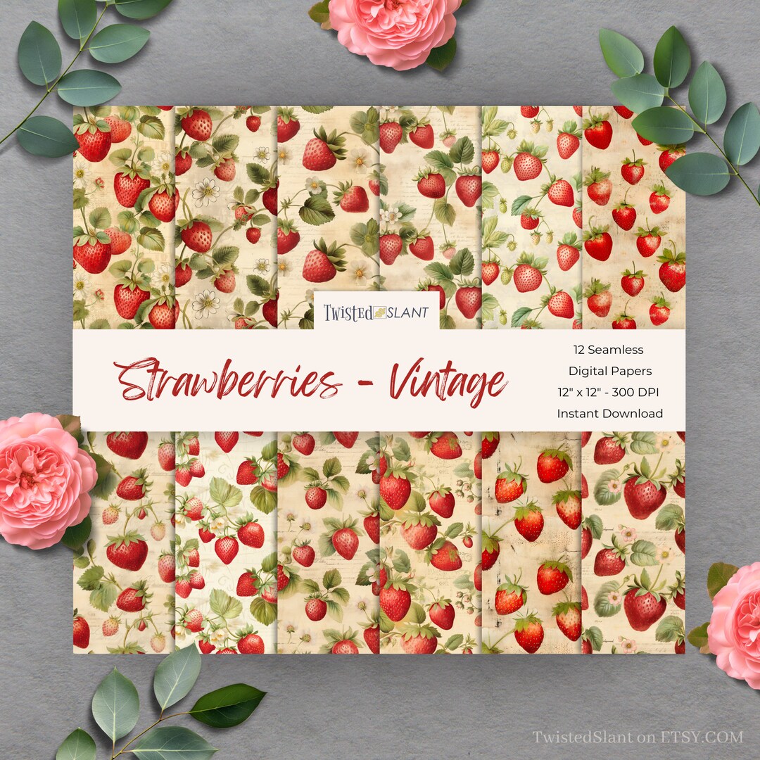 Digital Papers Strawberries | INSTANT DOWNLOAD | Watercolor Strawberry ...