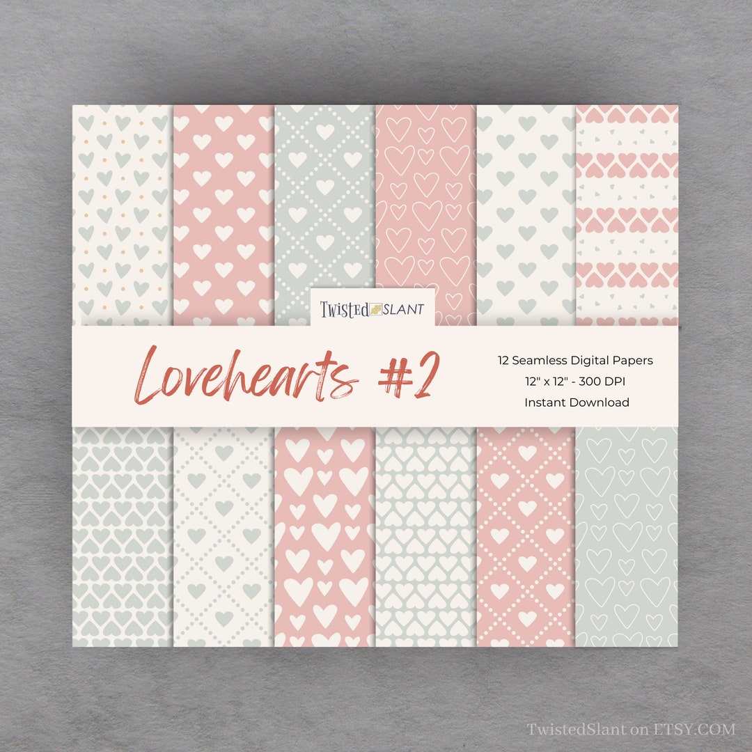 Heart Digital Paper, Seamless Papers, Heart Background, Loveheart ...