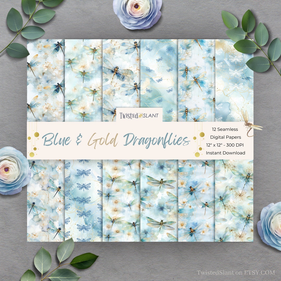 Watercolor Dragonfly Digital Paper | INSTANT DOWNLOAD | Dragonfly ...