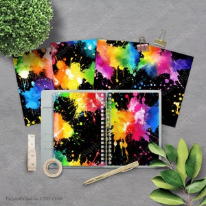 Scrapbook Paper Digital Rainbow Paint Splatter | INSTANT DOWNLOAD ...