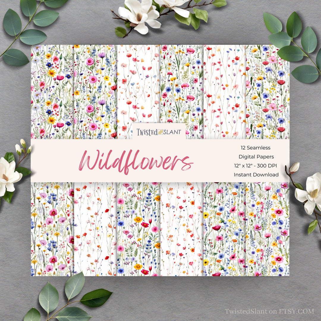 Wildflowers Printable Digital Papers | INSTANT DOWNLOAD | Wildflower ...