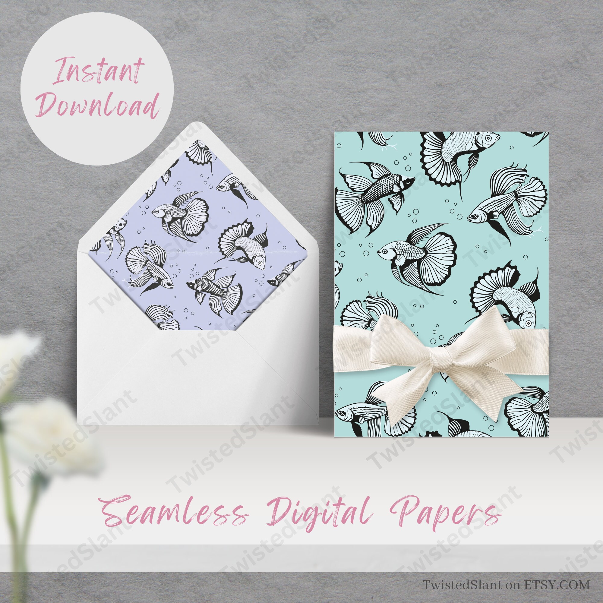 Betta Fish Digital Paper INSTANT DOWNLOAD Fighting Fish Seamless Paper ...