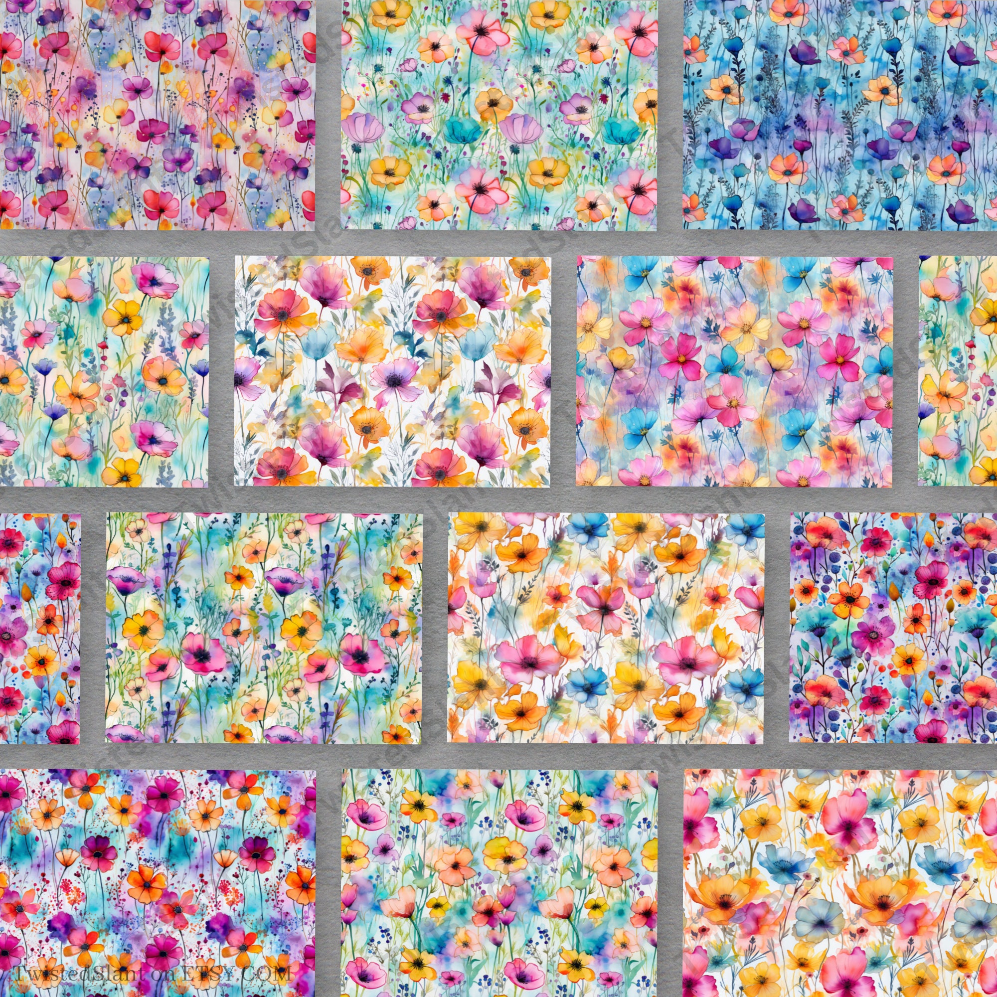 Wildflowers Printable Digital Papers INSTANT DOWNLOAD Wildflower ...