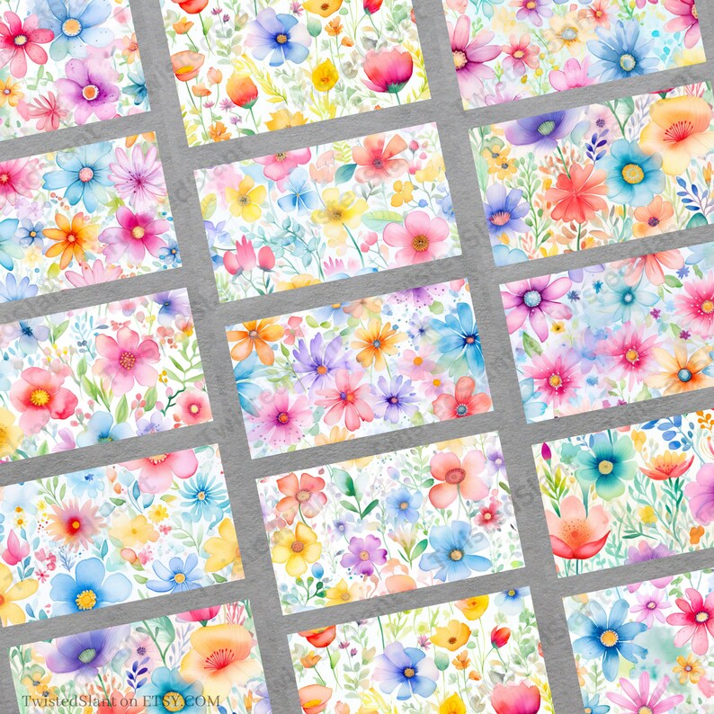 Spring Floral Medley Digital Paper INSTANT DOWNLOAD Watercolor Flowers ...