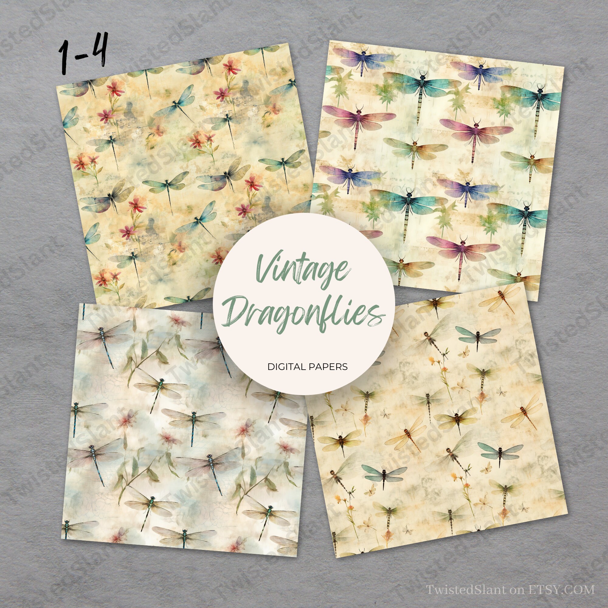 Watercolor Dragonfly Digital Paper INSTANT DOWNLOAD Dragonfly Digital ...