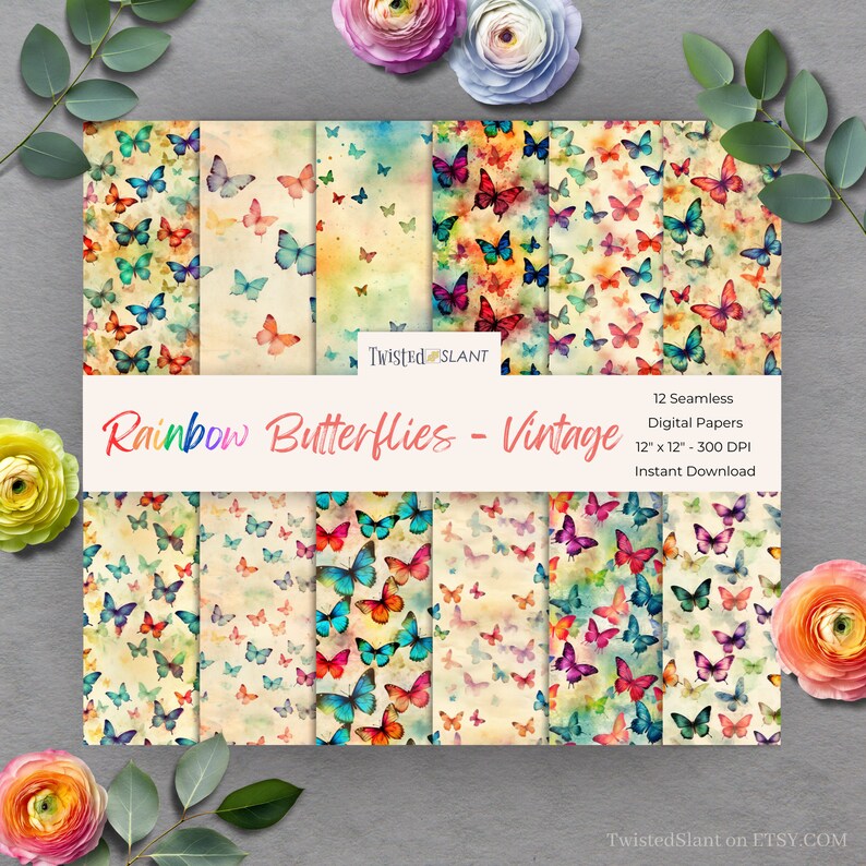 Bright Butterflies Digital Paper INSTANT DOWNLOAD Butterfly Digital ...