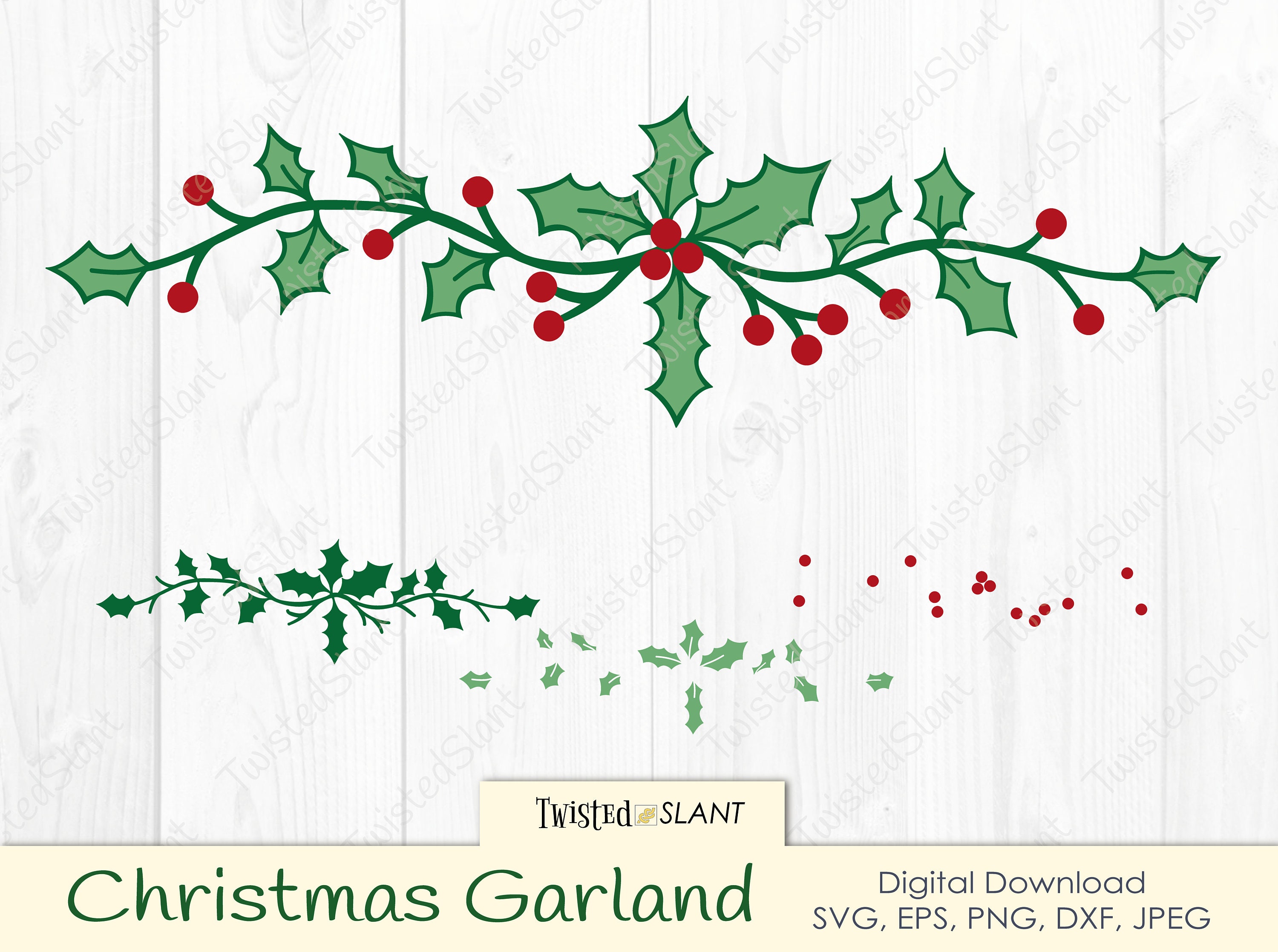 Garland Svg, Christmas Wreath Svg, Christmas Wreath Clipart, Holly Svg ...
