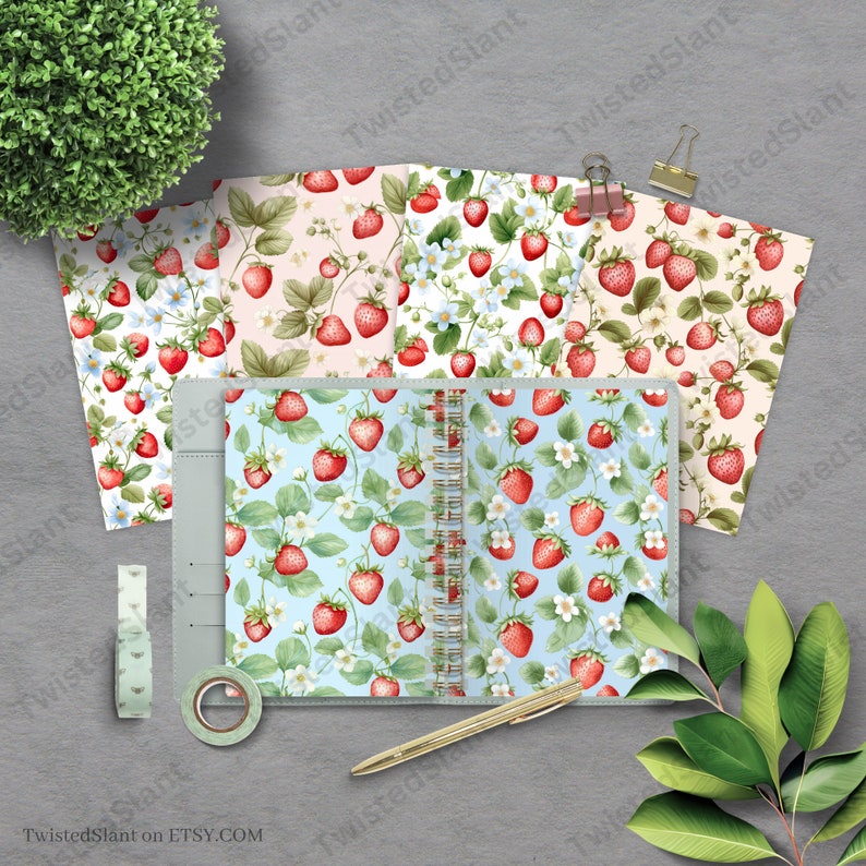 Digital Papers Strawberries | INSTANT DOWNLOAD | Watercolor Strawberry ...