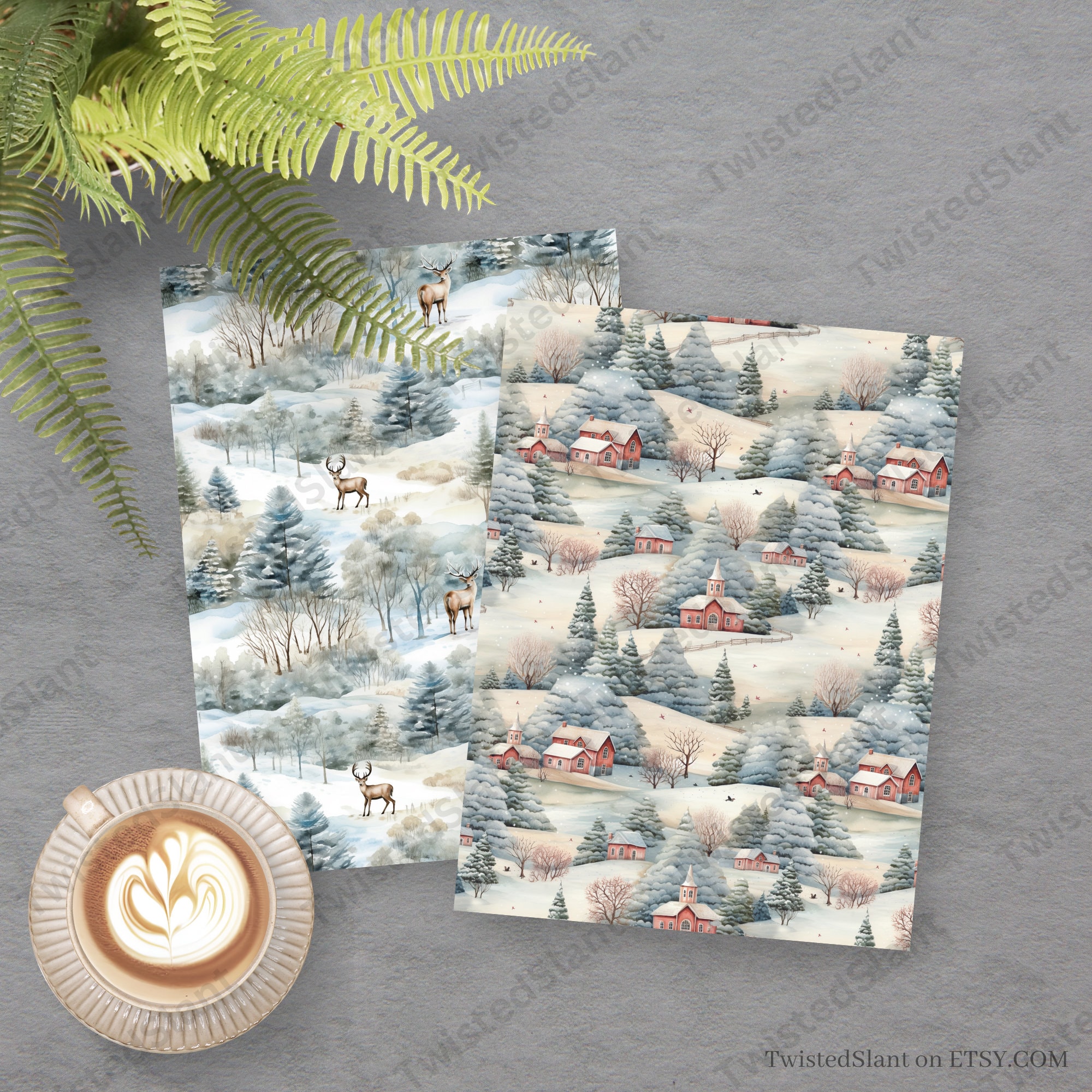 Winter Landscape Digital Papers INSTANT DOWNLOAD Christmas Digital ...