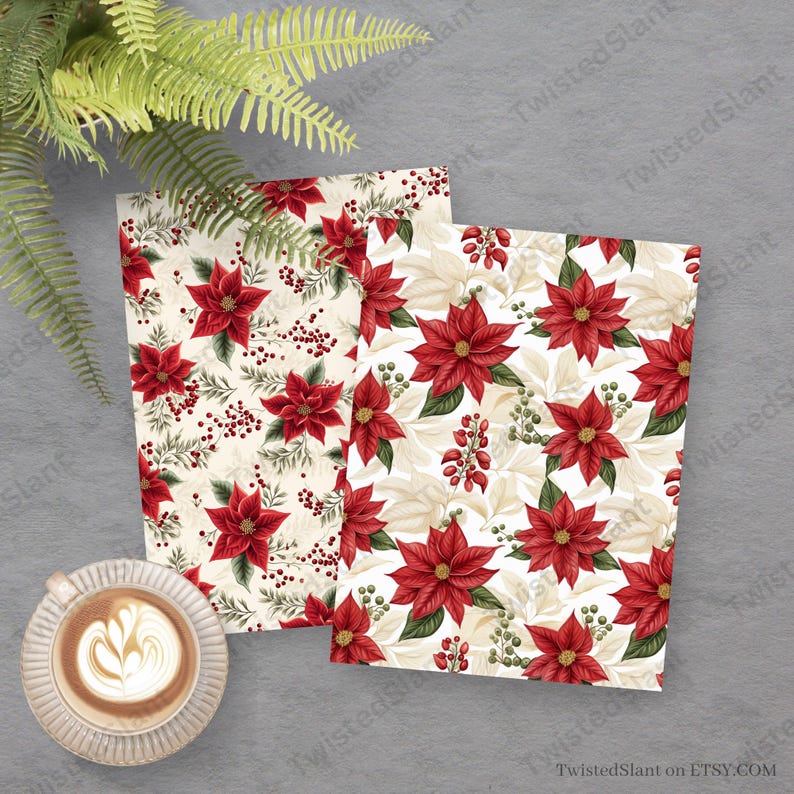 Poinsettia Christmas Scrapbook Digital Paper | INSTANT DOWNLOAD ...