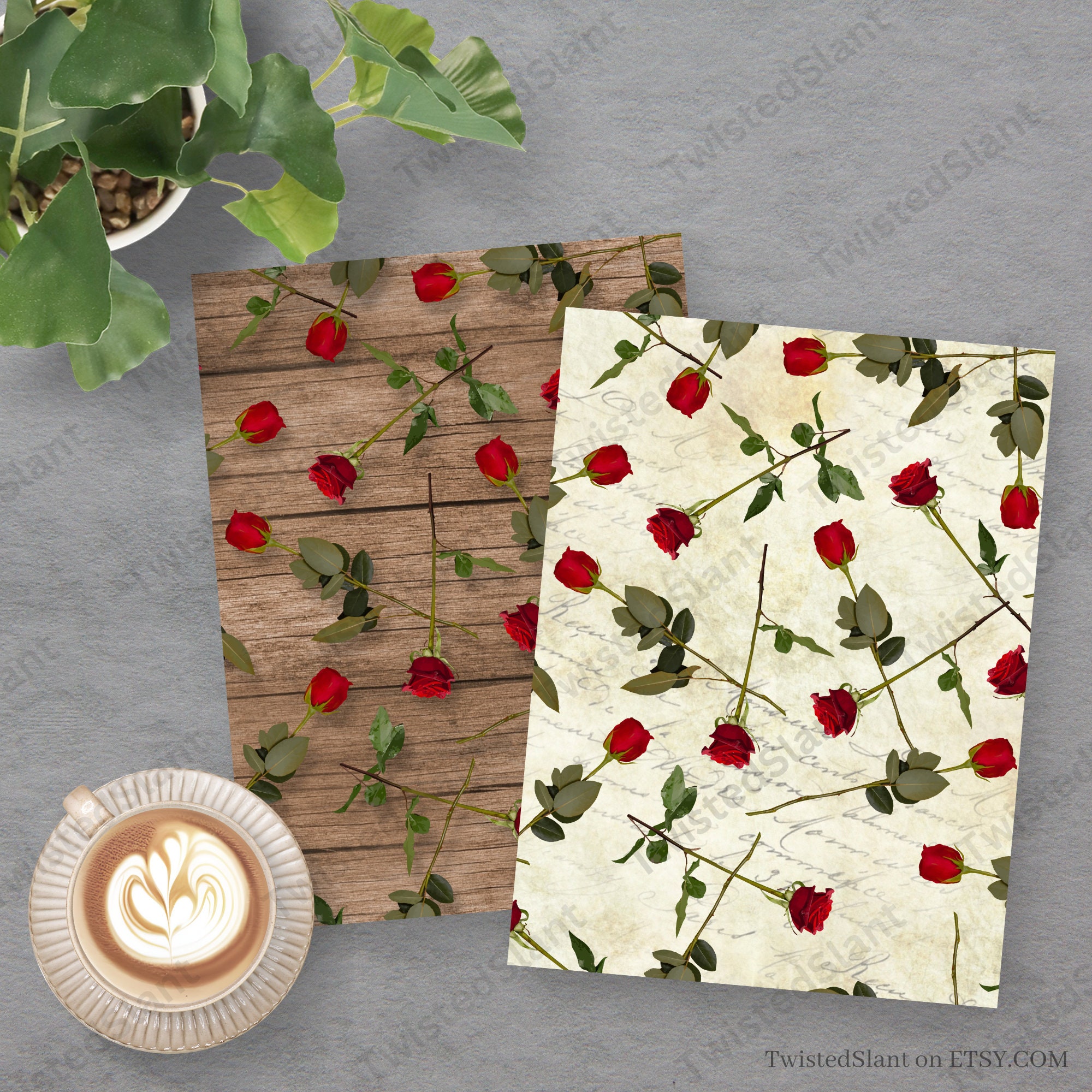 Red Rose Digital Paper, Seamless Papers, Crimson Red, Red Roses ...