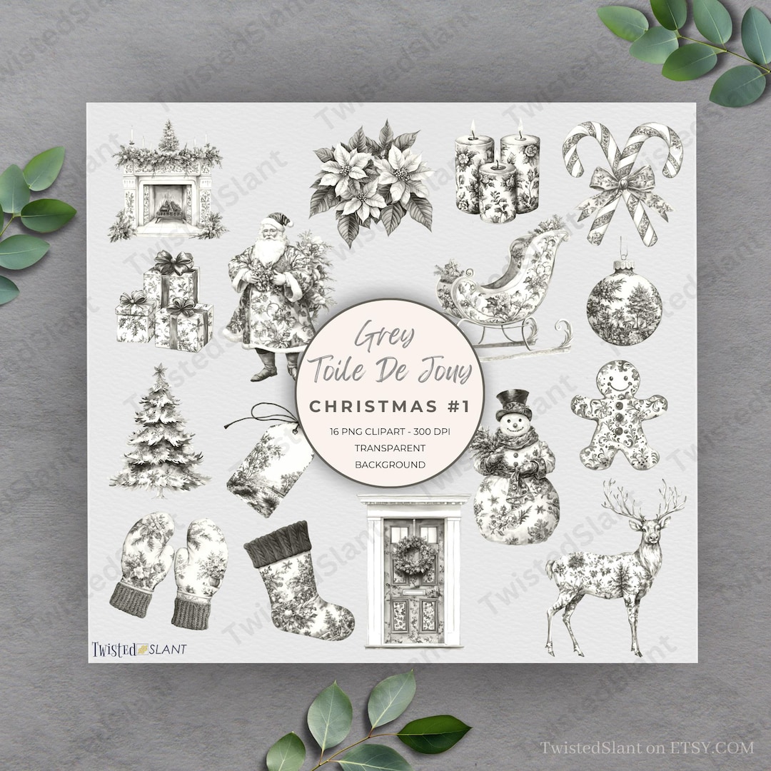 Christmas Toile Clipart Holiday | INSTANT DOWNLOAD | Grey Toile ...