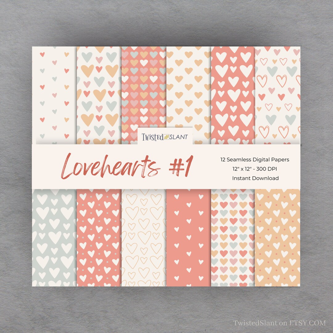 Heart Digital Paper, Seamless Papers, Heart Background, Loveheart ...
