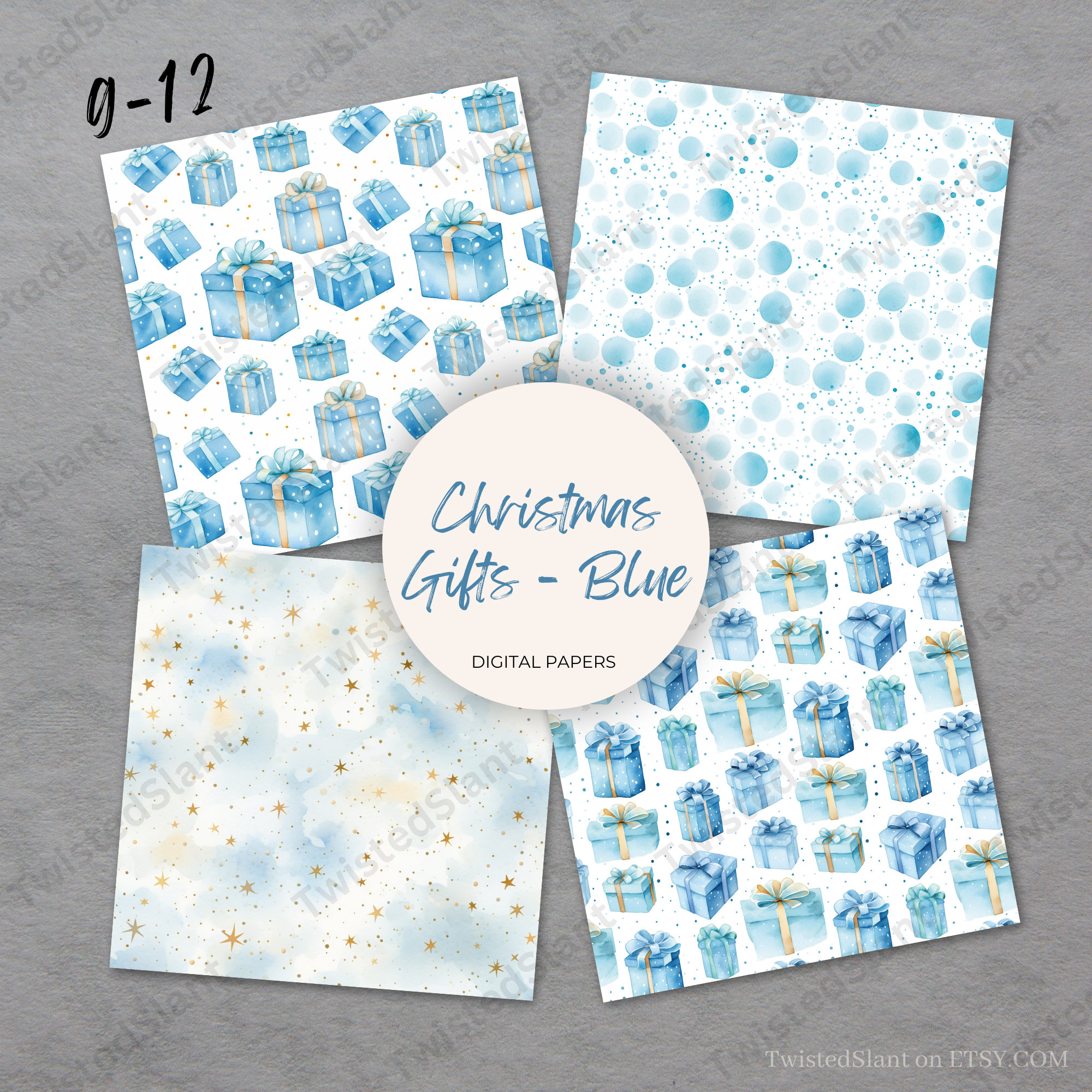 Digital Wrapping Paper Pattern Christmas INSTANT DOWNLOAD Watercolor ...
