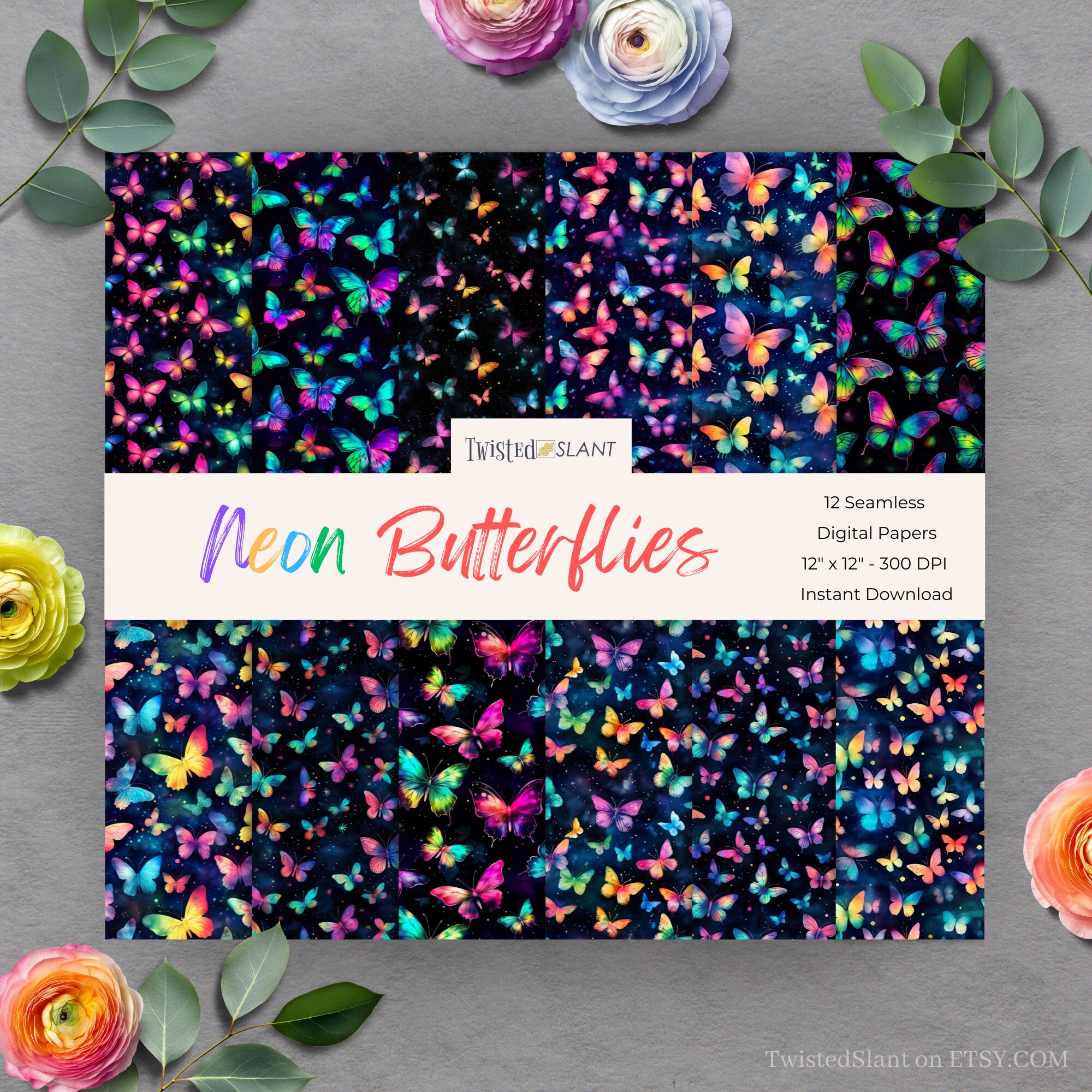 Bright Butterflies Digital Paper INSTANT DOWNLOAD Butterfly Digital ...