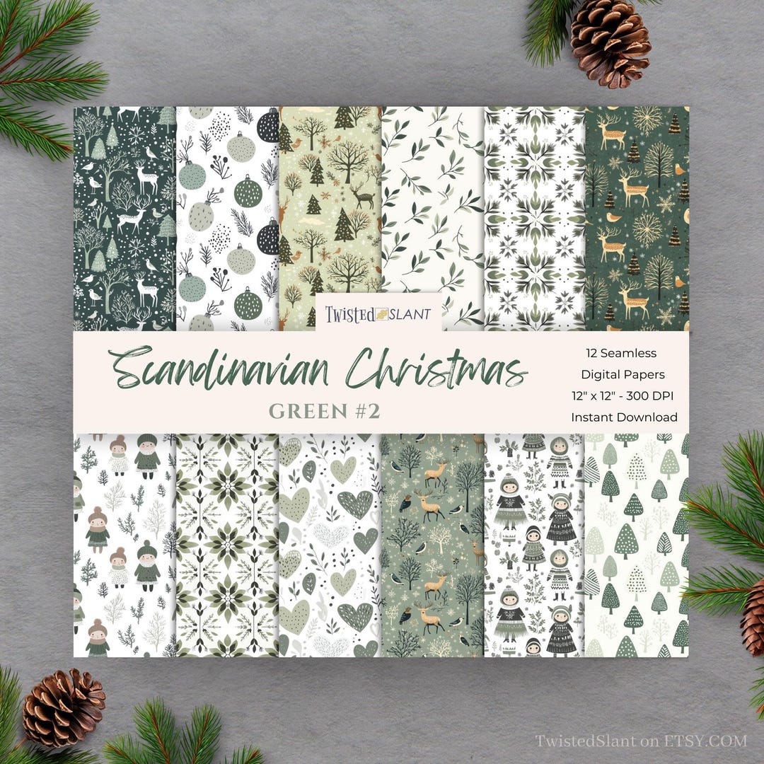 Scandinavian Christmas Digital Papers | INSTANT DOWNLOAD | Scandinavian ...