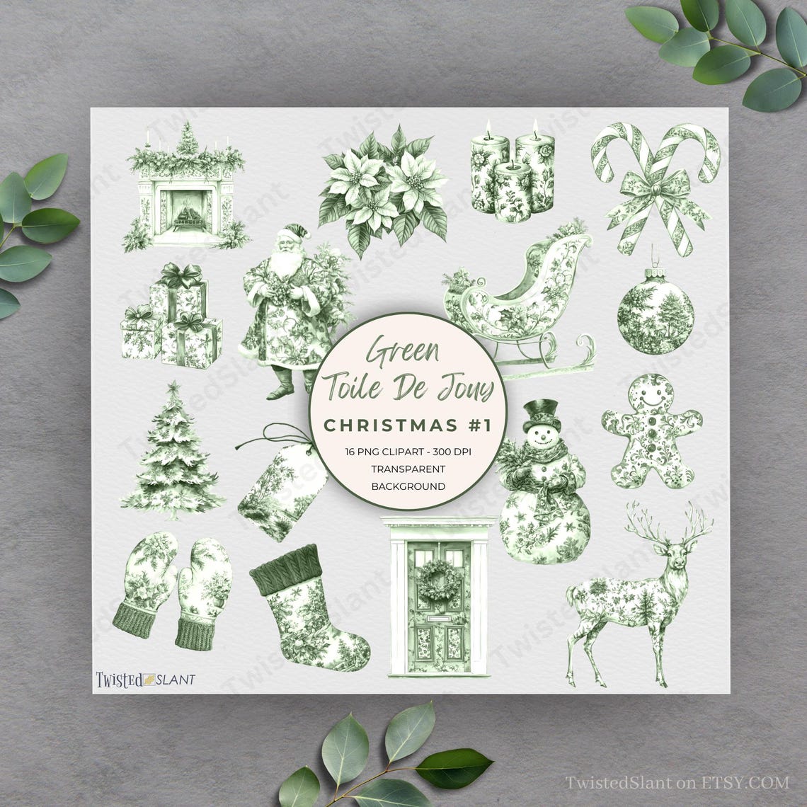 Christmas Toile Clipart Holiday | INSTANT DOWNLOAD | Green Toile ...