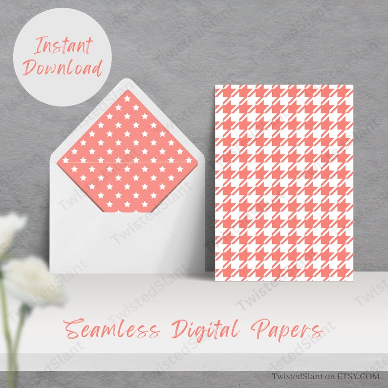 Coral Pink Digital Papers | INSTANT DOWNLOAD | Seamless Geometric ...