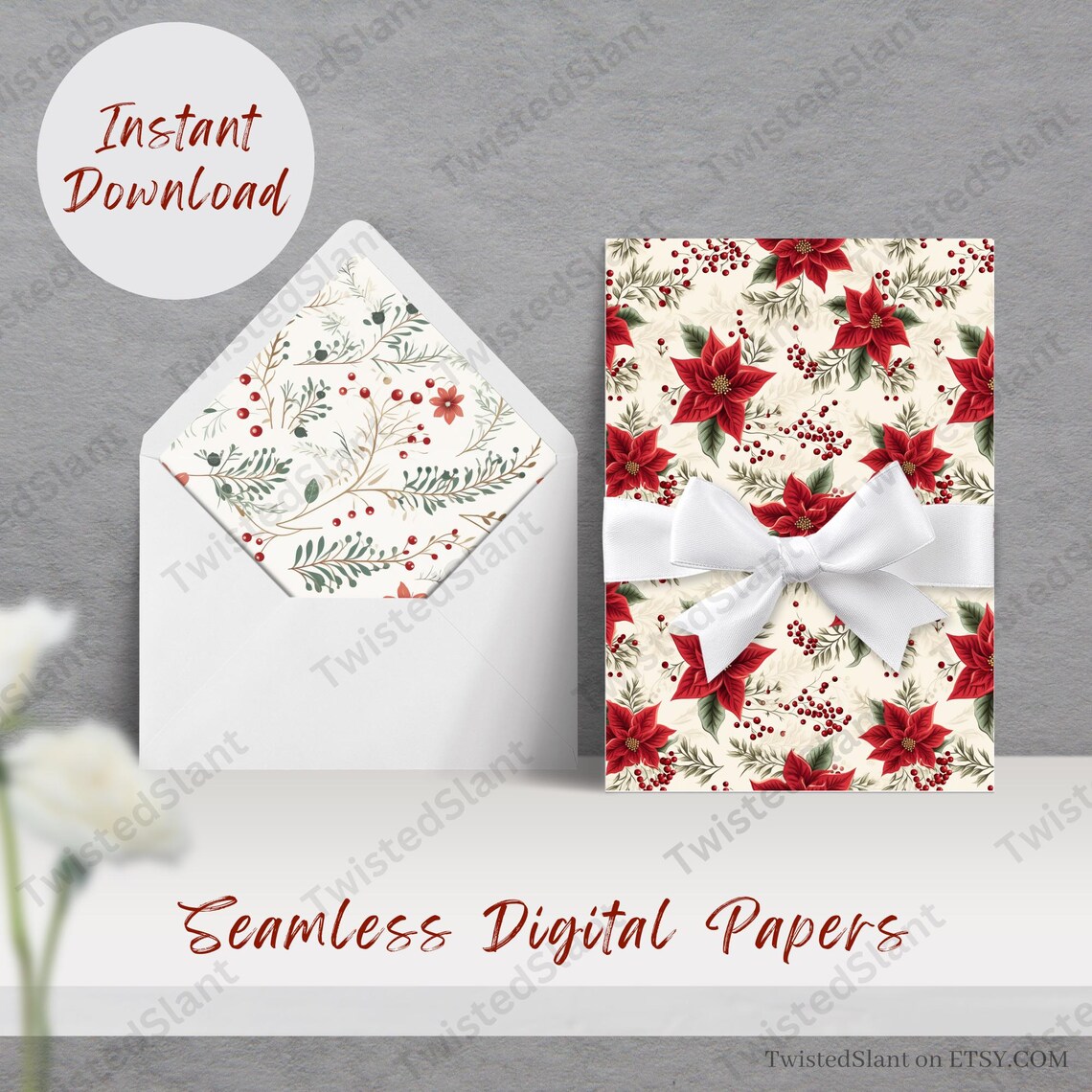Poinsettia Christmas Scrapbook Digital Paper | INSTANT DOWNLOAD ...