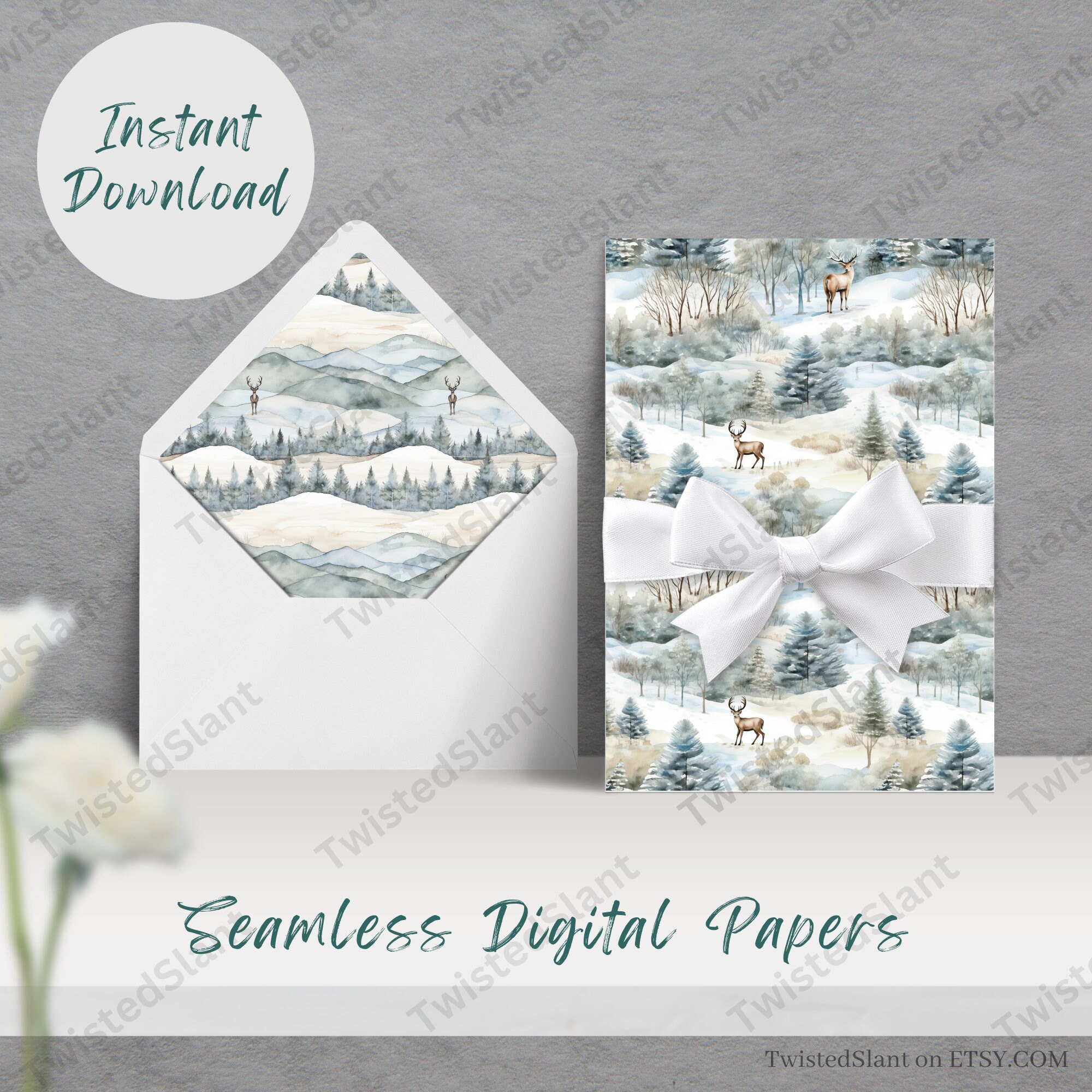 Winter Landscape Digital Papers INSTANT DOWNLOAD Christmas Digital ...