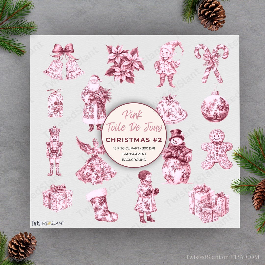 Christmas Toile Clipart | INSTANT DOWNLOAD | Pink Toile De Jouy ...