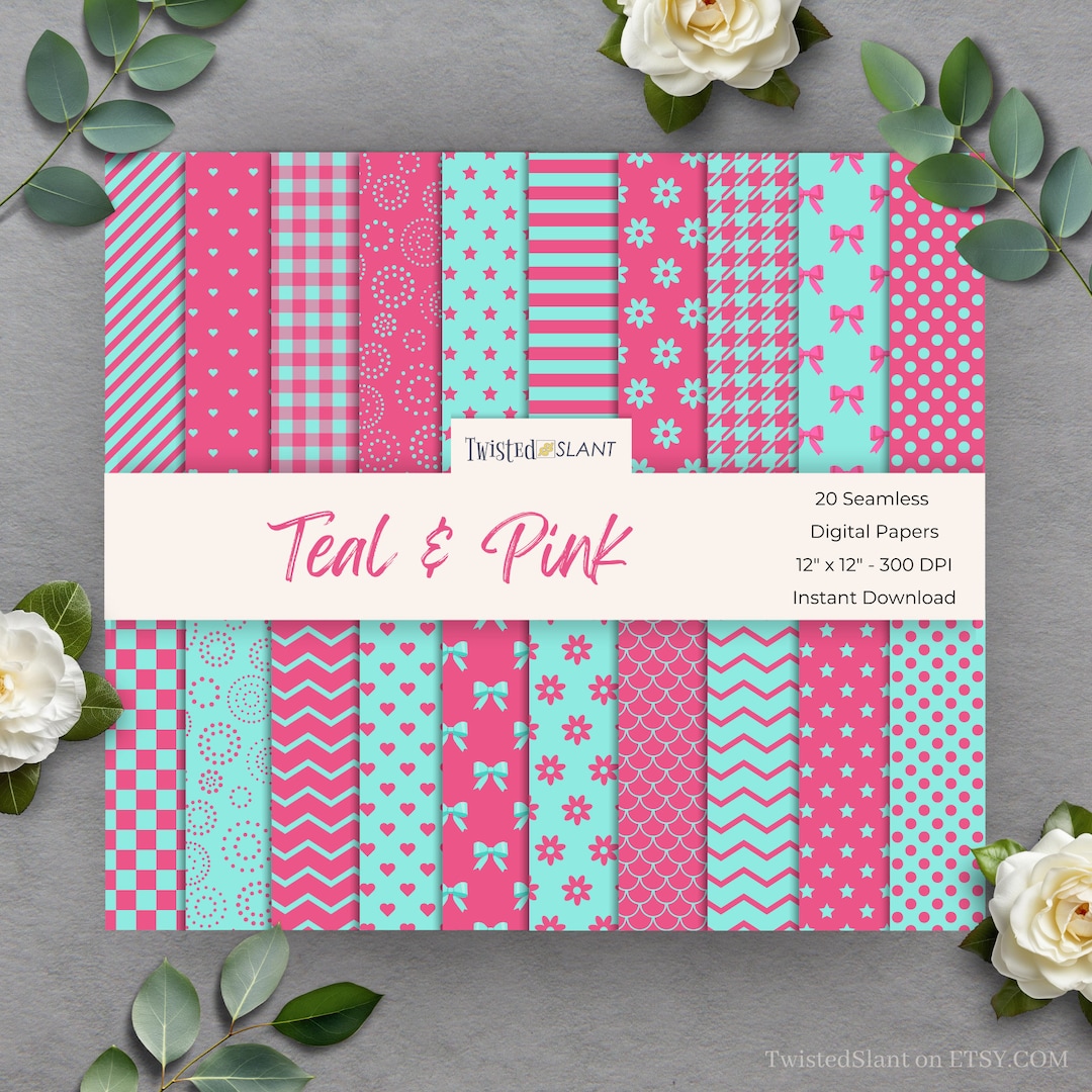 Teal and Pink Digital Paper | INSTANT DOWNLOAD | Seamless Geometric ...