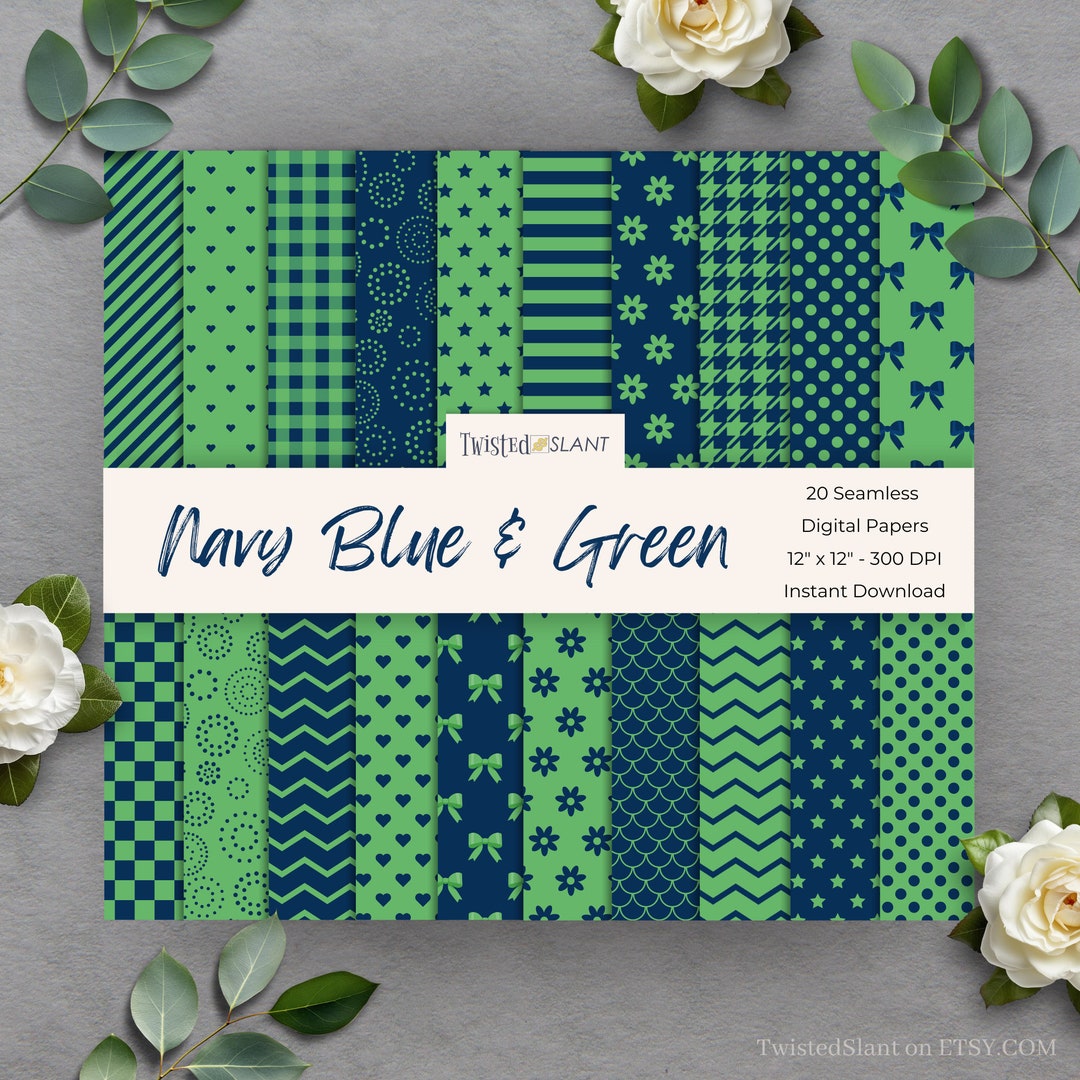 Navy and Green Geometric Digital Paper: Seamless Patterns (digital ...