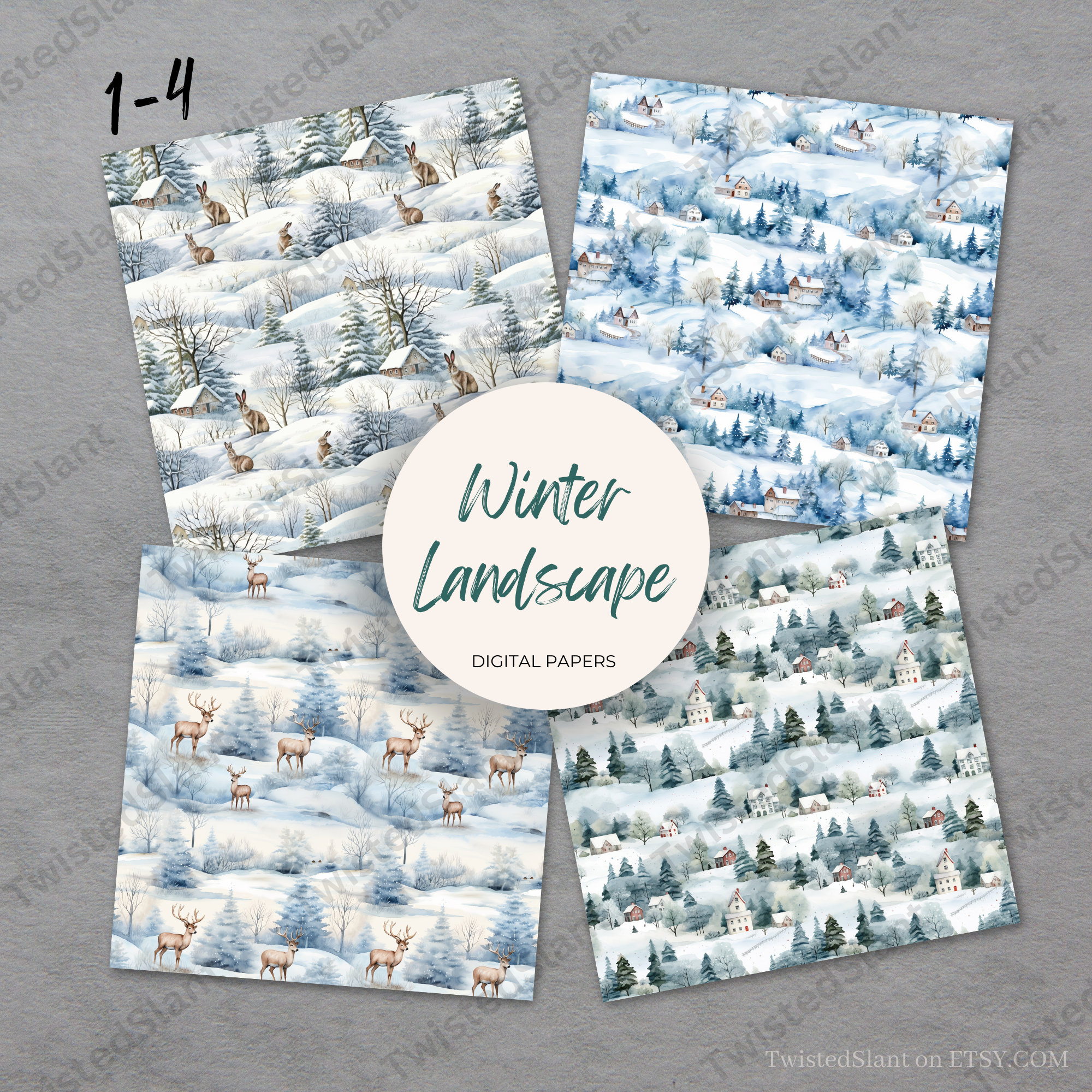 Winter Landscape Digital Papers INSTANT DOWNLOAD Christmas Digital ...