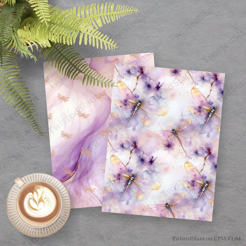 Watercolor Dragonfly Digital Paper INSTANT DOWNLOAD Dragonfly Digital ...