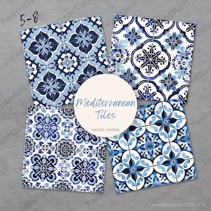 Blue Tile Digital Paper | INSTANT DOWNLOAD | Mediterranean Tile | Blue ...