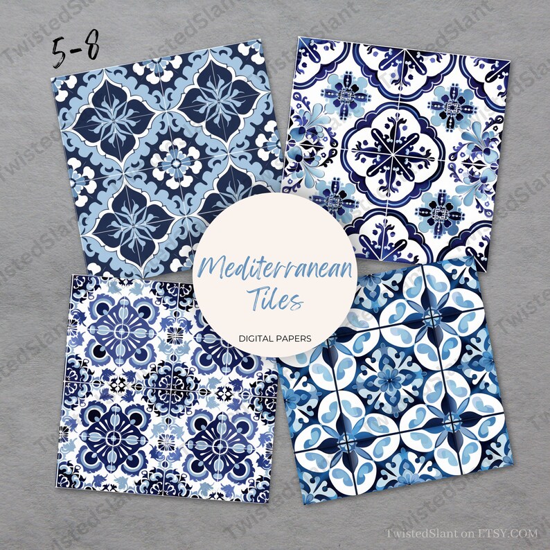 Blue Tile Digital Paper | INSTANT DOWNLOAD | Mediterranean Tile | Blue ...