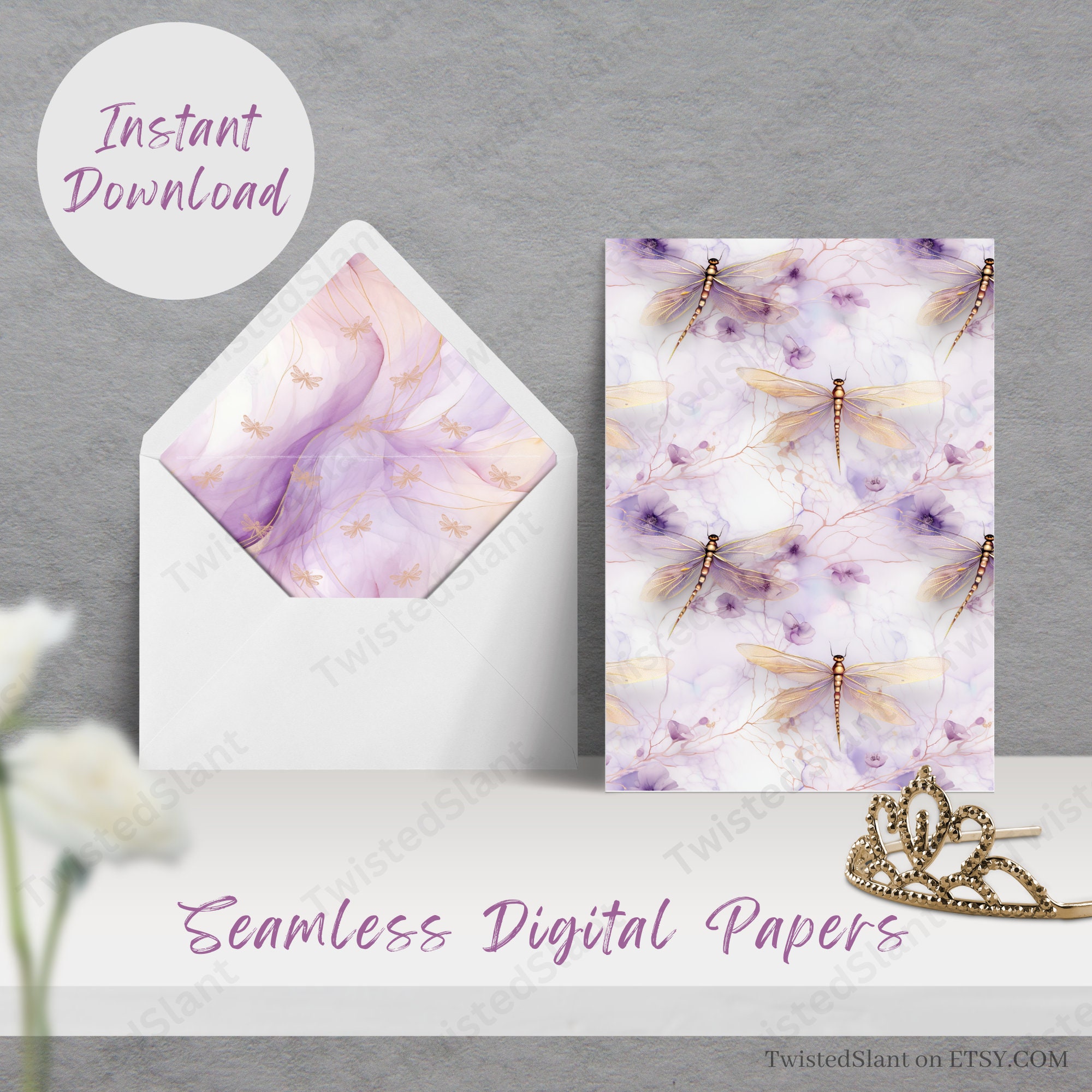Watercolor Dragonfly Digital Paper INSTANT DOWNLOAD Dragonfly Digital ...