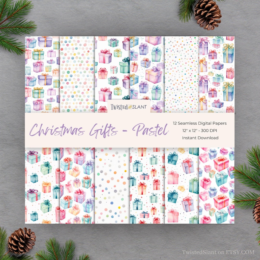 Pastel Christmas Digital Papers | INSTANT DOWNLOAD | Watercolor Digital ...