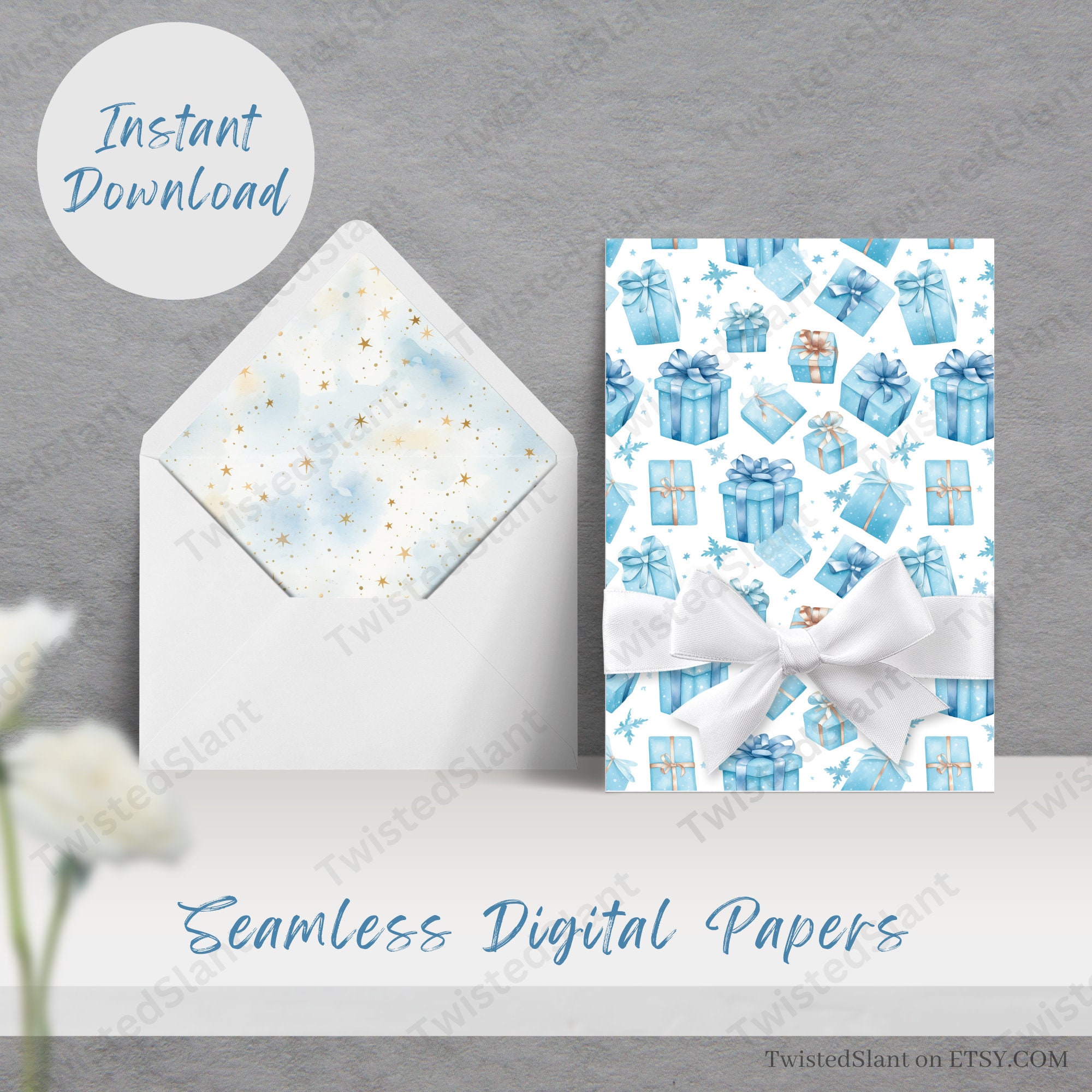 Digital Wrapping Paper Pattern Christmas INSTANT DOWNLOAD Watercolor ...