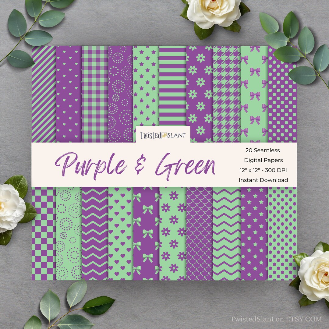 Purple & Green Geometric Digital Paper: Seamless Pattern Collection ...