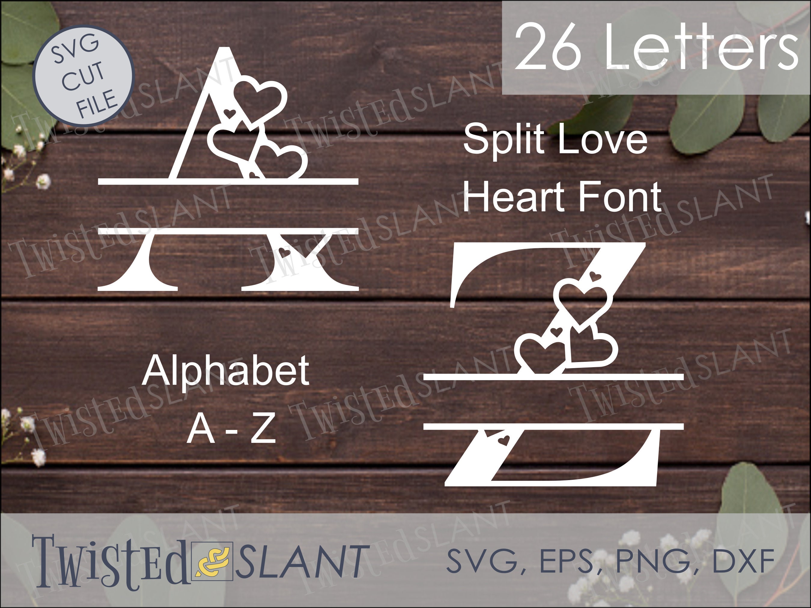 Heart Font Split Letter Monogram Svg, Modern Font, Split Alphabet Svg ...