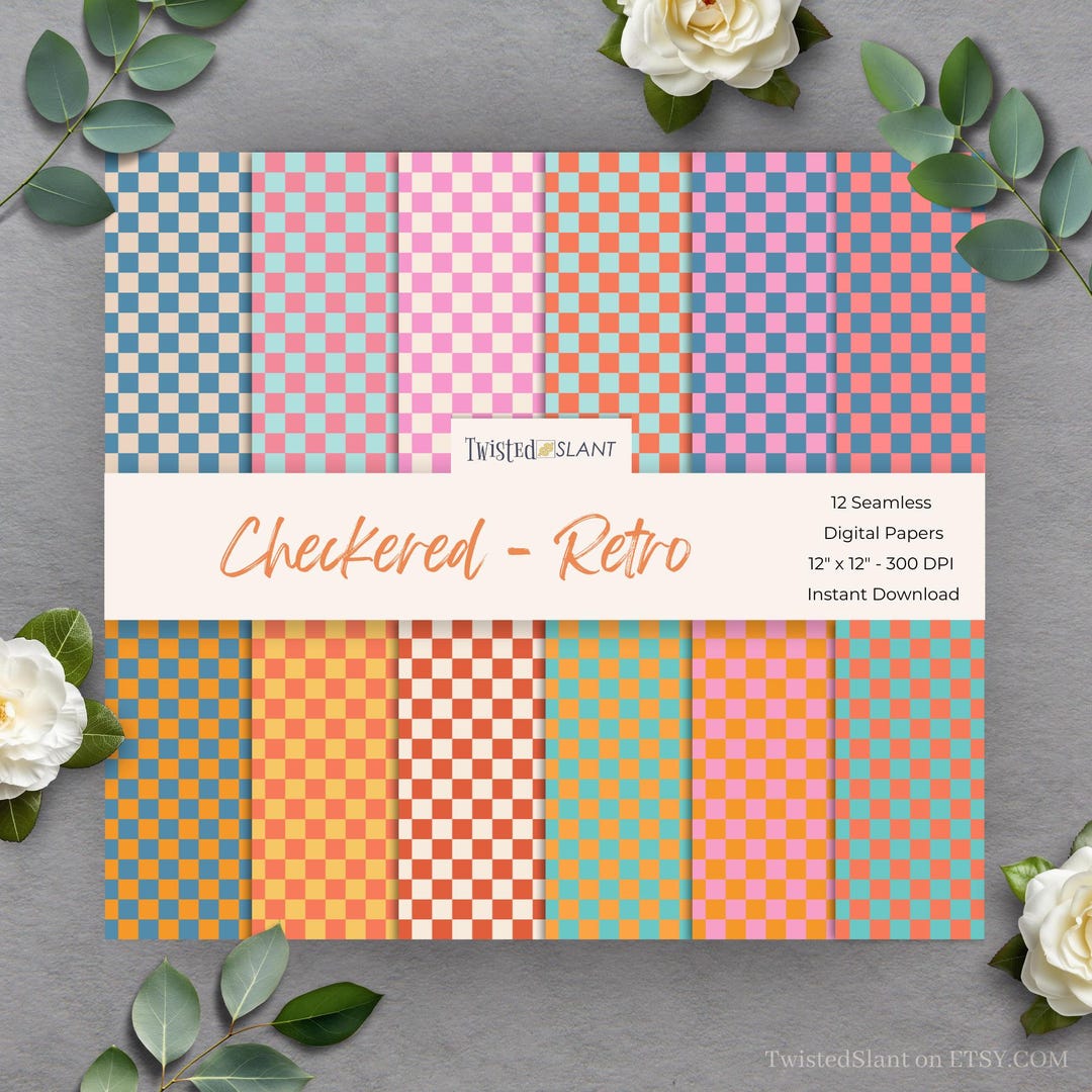 Retro Checkered Digital Paper | INSTANT DOWNLOAD | Checkered Background ...