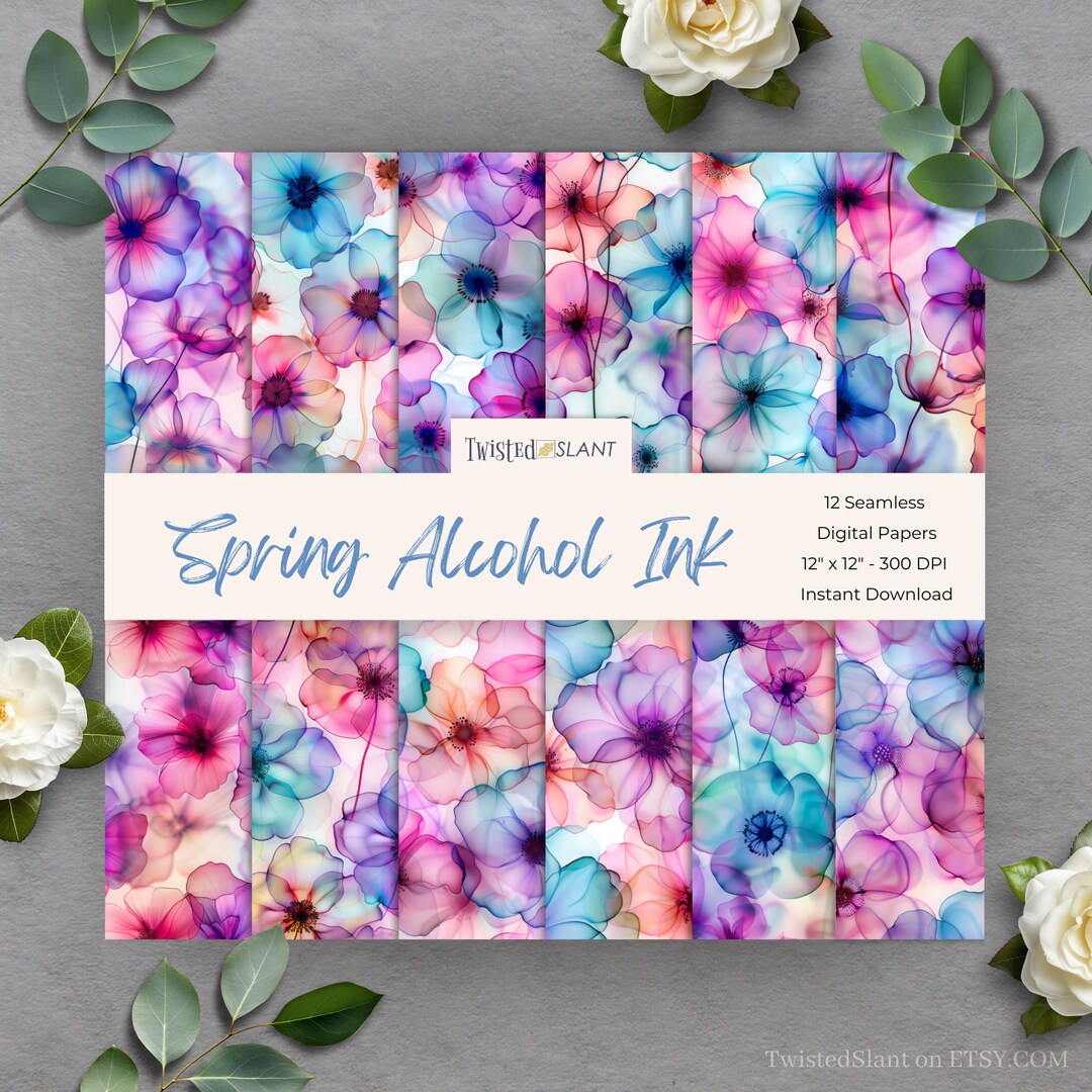 Floral Alcohol Ink Digital Paper | INSTANT DOWNLOAD | Seamless Textures ...