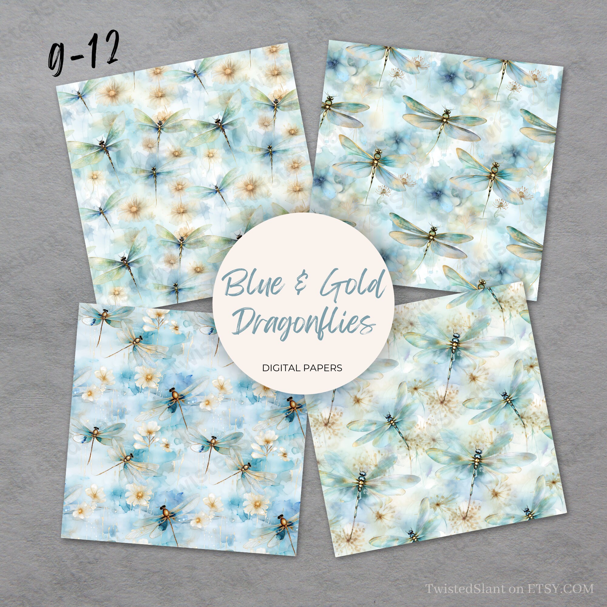 Watercolor Dragonfly Digital Paper INSTANT DOWNLOAD Dragonfly Digital ...